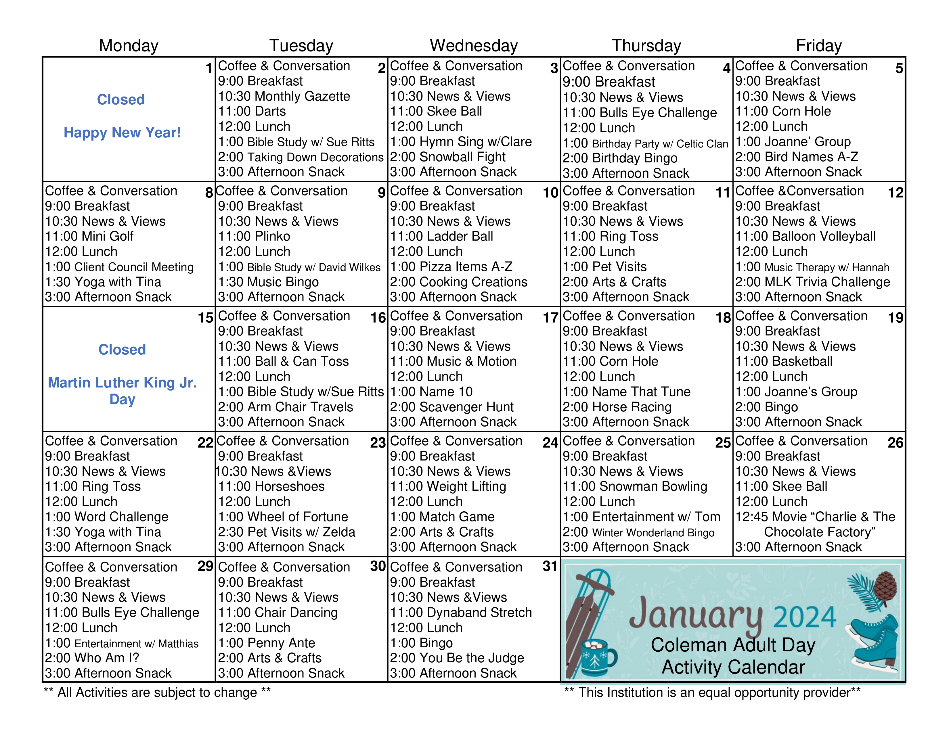 Schedules - Coleman Adult Day Services